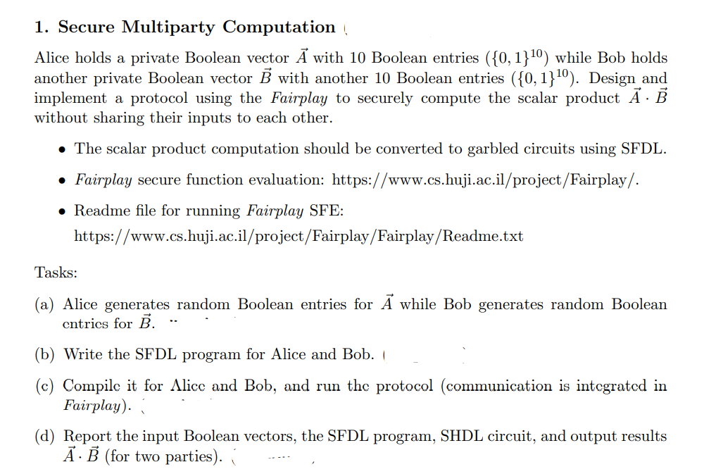 1. Secure Multiparty Computation Alice holds a | Chegg.com