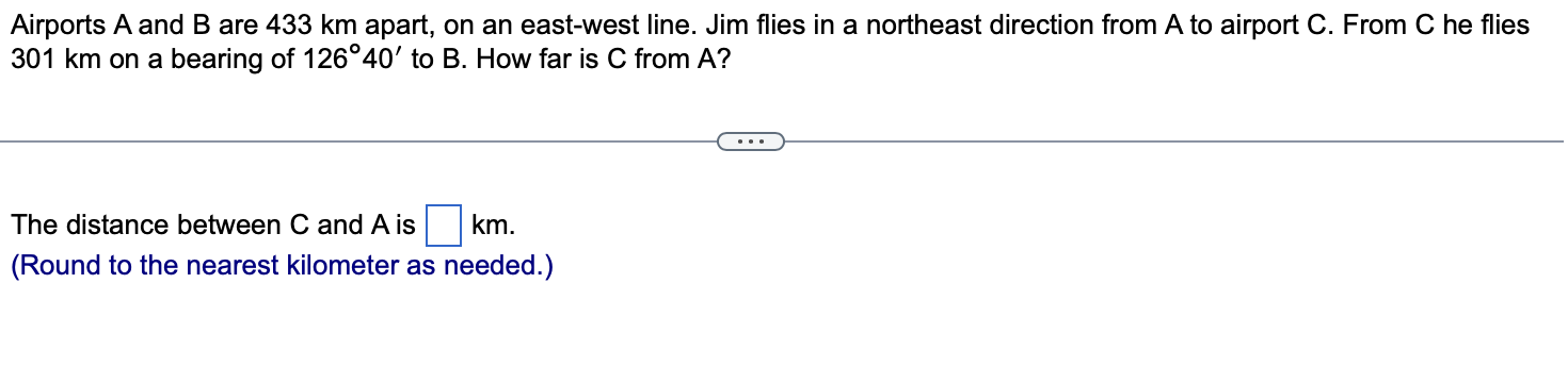 Solved Airports A and B are 433 km apart, on an east-west | Chegg.com