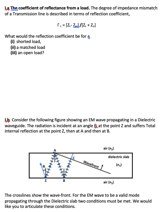 Solved La The coefficient of reflectance from a load. The | Chegg.com