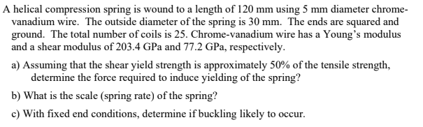 Solved A helical compression spring is wound to a length of | Chegg.com