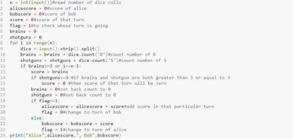 Solved PYTHON Alice and Bob are playing a game of Zombie | Chegg.com