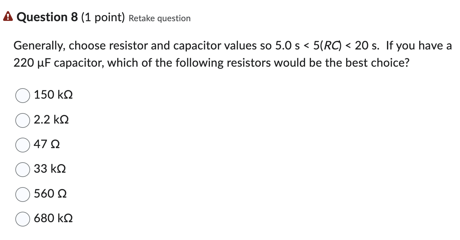 Solved Generally, choose resistor and capacitor values so | Chegg.com