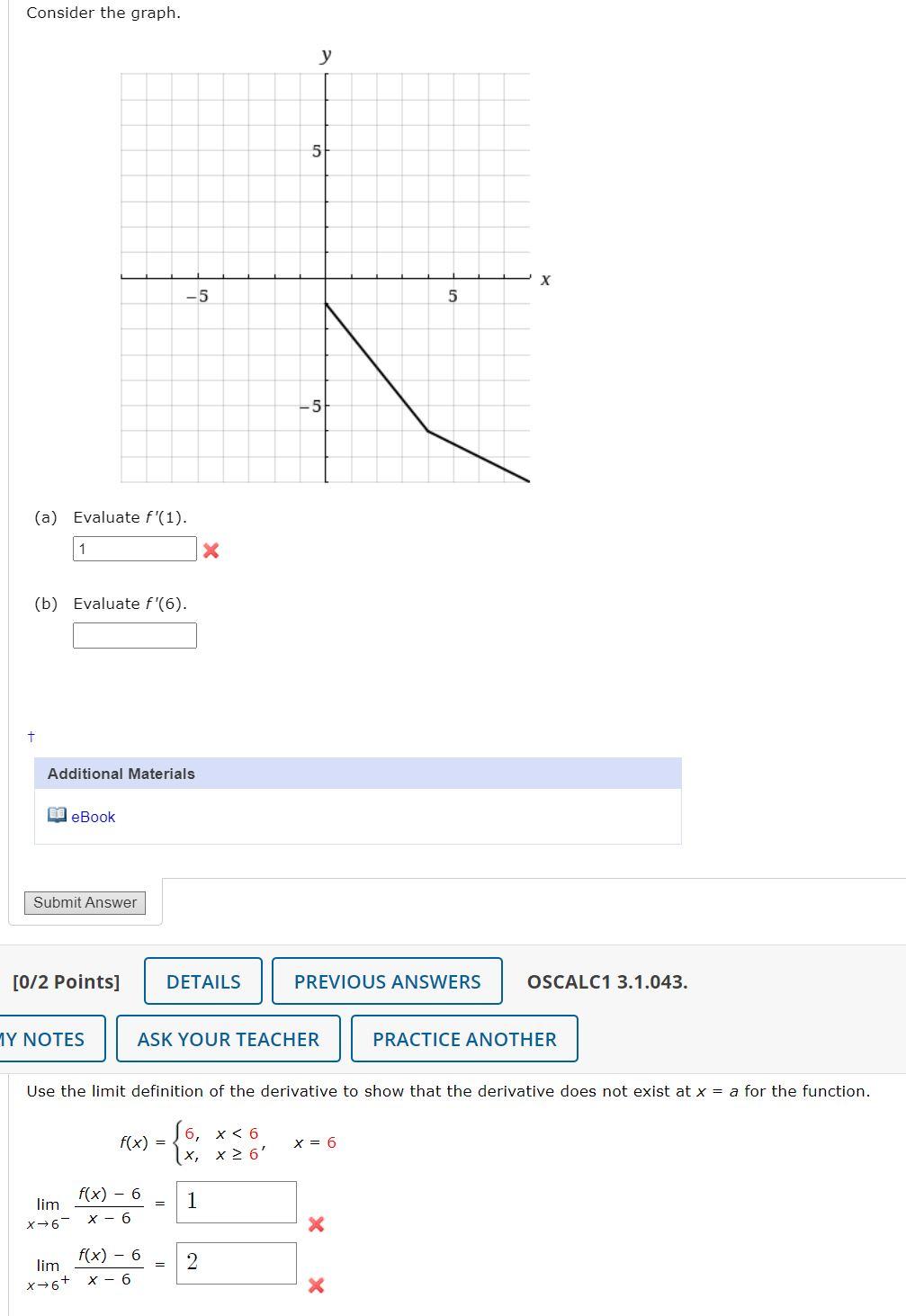 Solved Consider the graph. у 5 X -5 5 -5H (a) Evaluate | Chegg.com