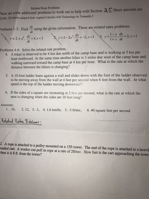 Solved Related Rate Problems hese are some additional | Chegg.com