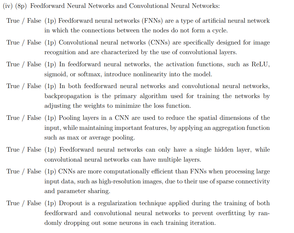 Solved (iv) (8p) Feedforward Neural Networks and | Chegg.com