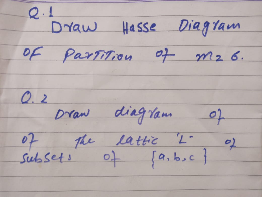 Solved Q.1 Draw Hasse Diagram of partition of m2 6. 0.2 Draw | Chegg.com Solved Q.1 Draw Hasse Diagram of partition of m2 6. 0.2 Draw | Chegg.com