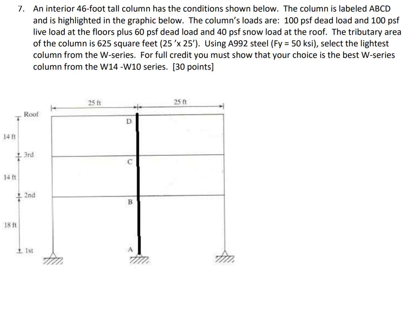 Solved 7. An interior 46-foot tall column has the conditions | Chegg.com