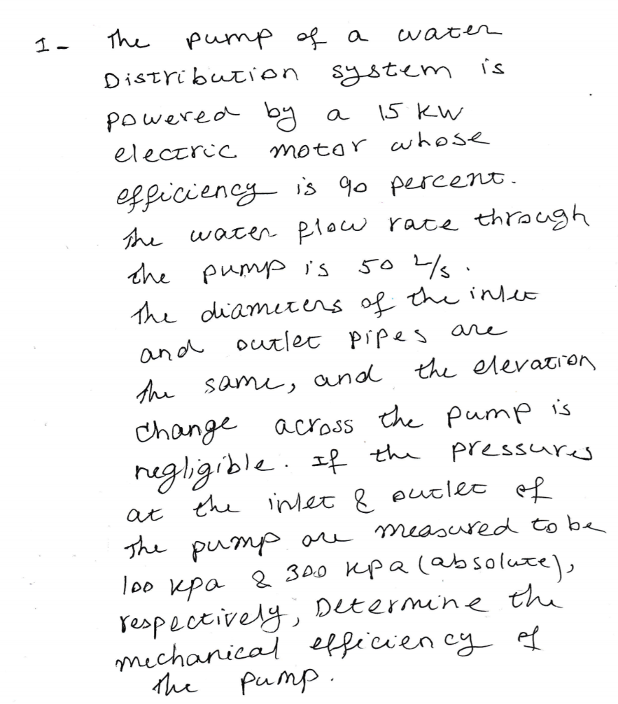 Solved Ia а a the pump of a water Distribution system is | Chegg.com