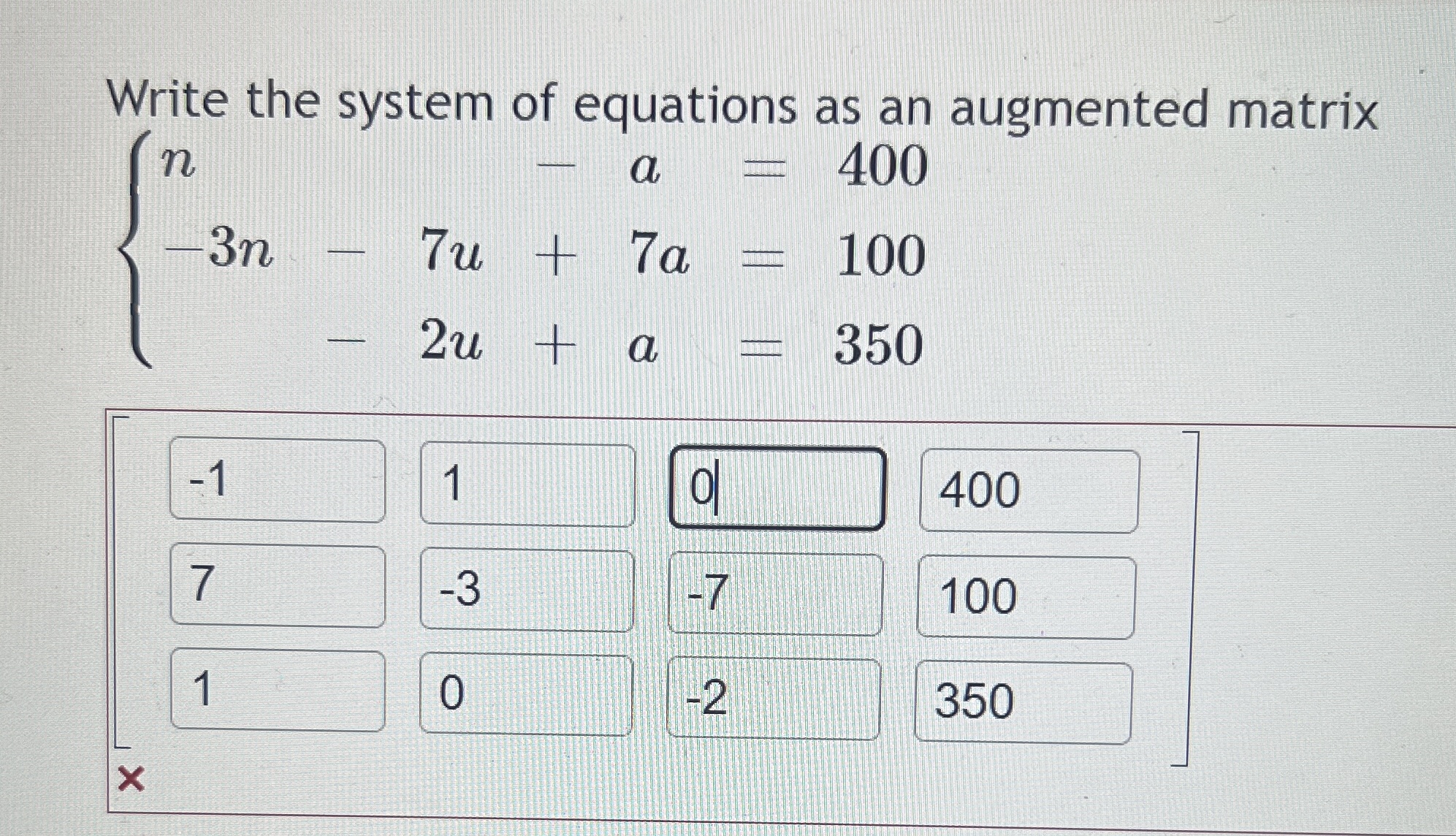 Solved Write the system of equations as an augmented | Chegg.com