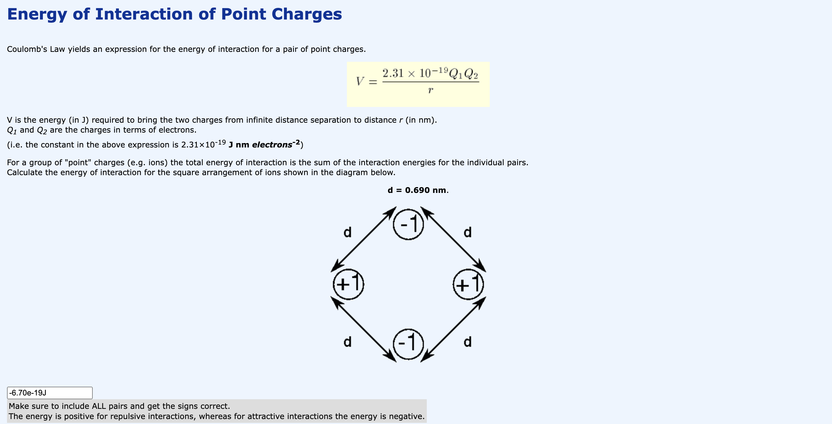 Solved Energy of Interaction of Point Charges Coulomb's Law | Chegg.com