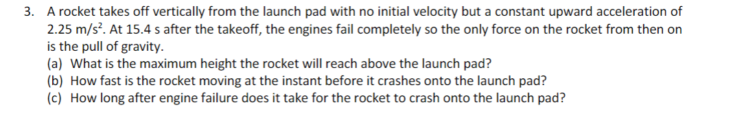 Solved 3. A rocket takes off vertically from the launch pad | Chegg.com