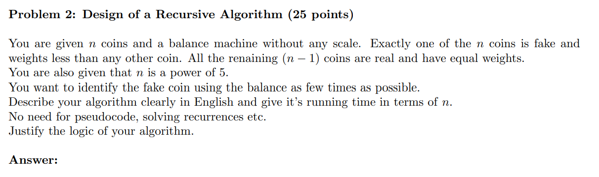 Solved Problem 2 Design Of A Recursive Algorithm 25 9607