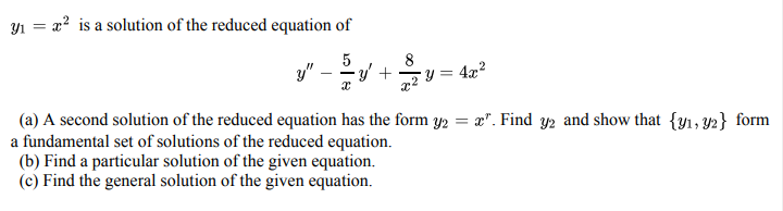 Solved yi-a2 is a solution of the reduced equation of (a) A | Chegg.com