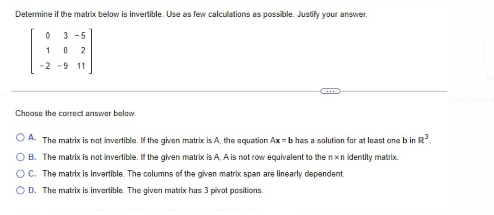 Solved Determine if the matrix below is invertible. Use as | Chegg.com