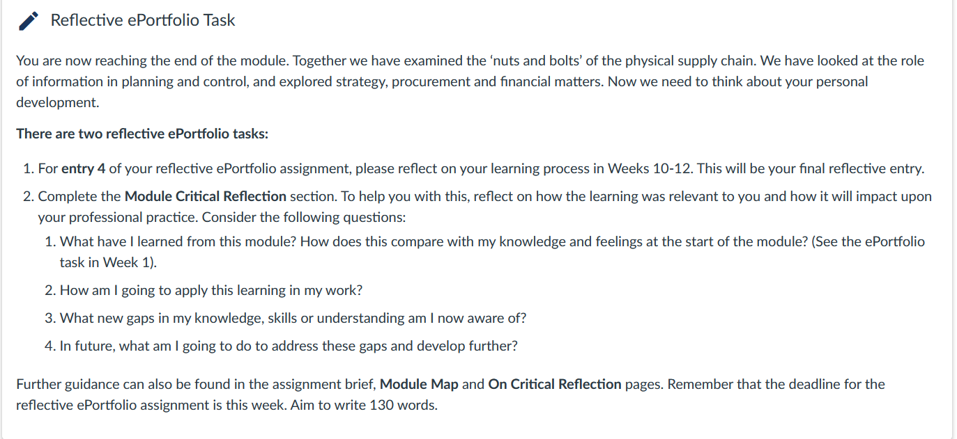 Solved Reflective ePortfolio Task You are now reaching the | Chegg.com
