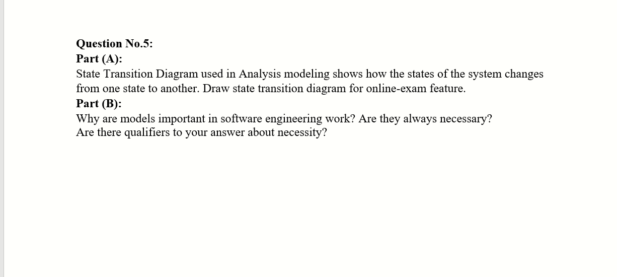 Solved Question No.5: Part (A): State Transition Diagram | Chegg.com