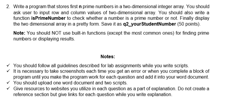 Solved 2. Write a program that stores first n prime numbers | Chegg.com