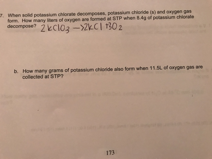 Solved When solid potassium chlorate decomposes, potassium | Chegg.com