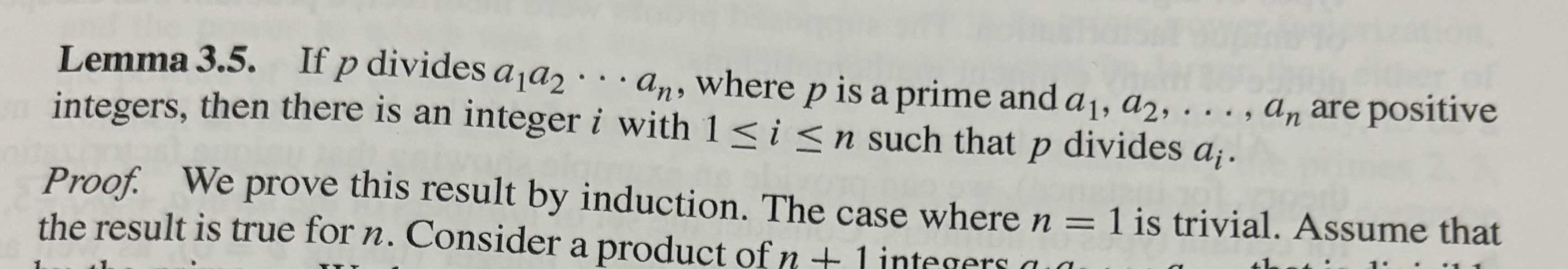 Solved Lemma 3.5. If p divides a1a2⋯an, where p is a prime | Chegg.com