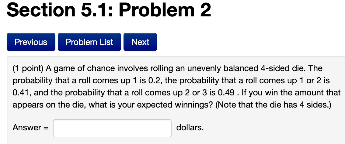 Solved Section 5.1: Problem 2 Previous Problem List Next (1 | Chegg.com