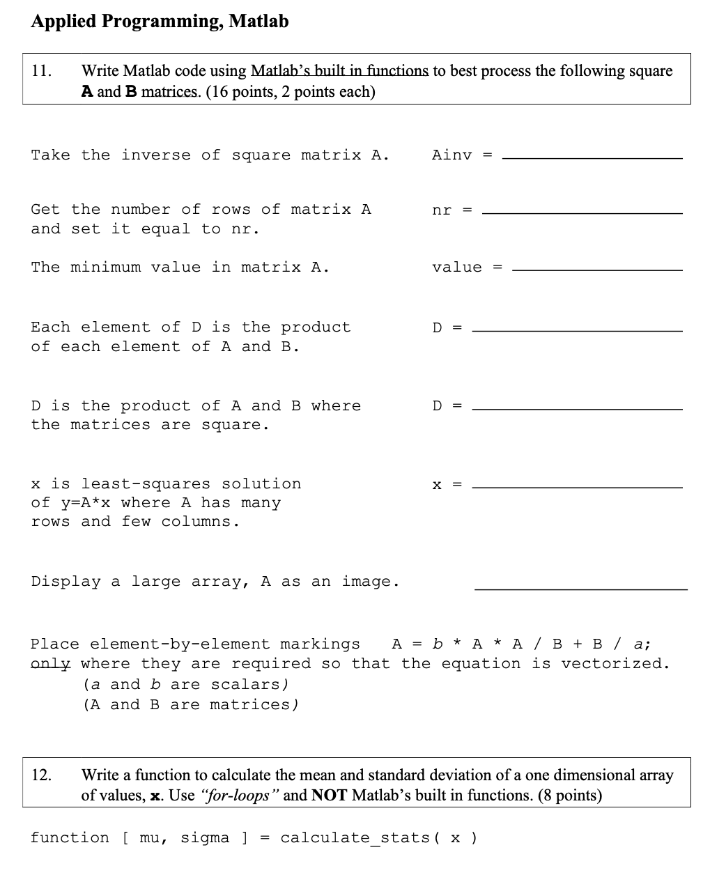 Solved Applied Programming Matlab 11 Write Matlab Code 