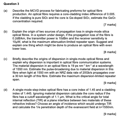 Question 3 (a) (b) Describe the MCVD process for | Chegg.com