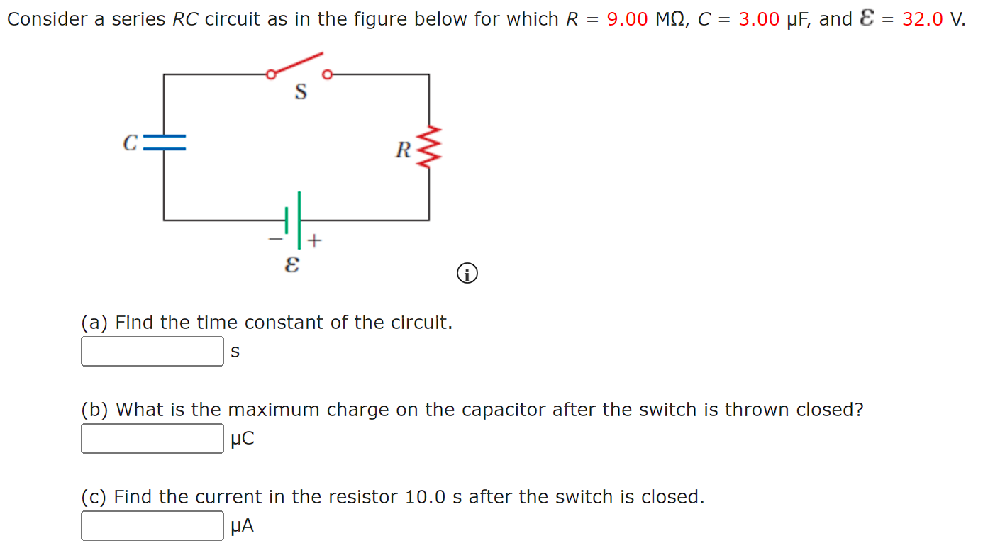 Solved insider a series RC circuit as in the figure below | Chegg.com