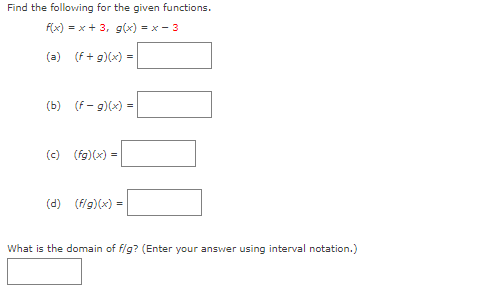 Solved Find the following for the given functions. | Chegg.com