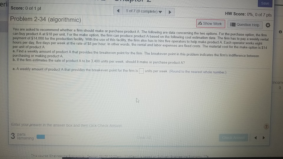 Solved Problem 2-18 (algorithmic) & Show WorkQuestion Help | Chegg.com