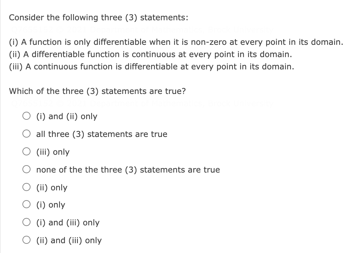 Solved Consider the following three (3) statements: (i) A | Chegg.com
