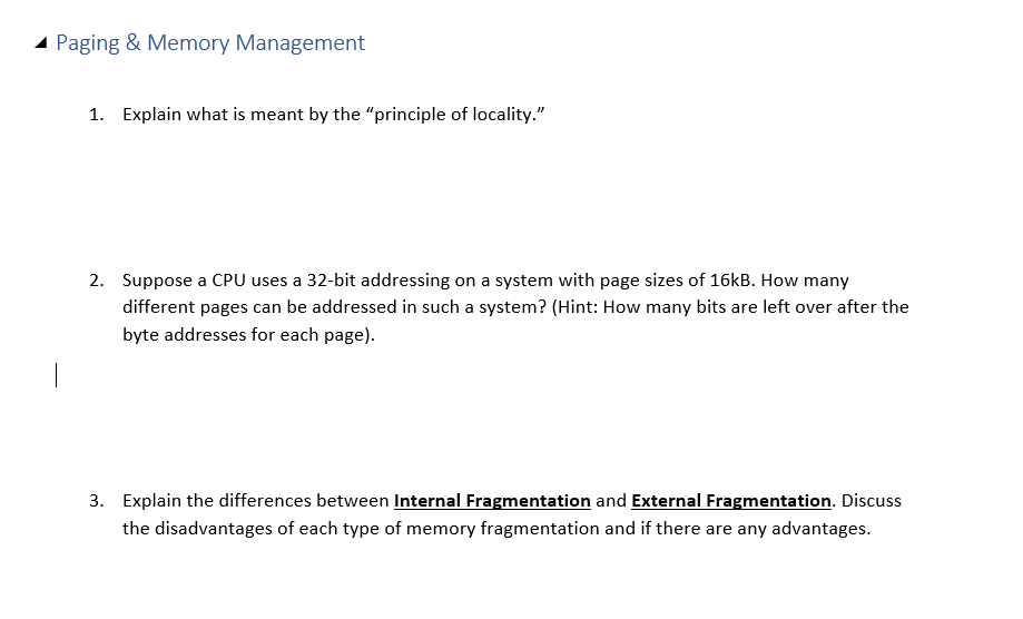 Solved Paging & Memory Management 1. Explain what is meant | Chegg.com