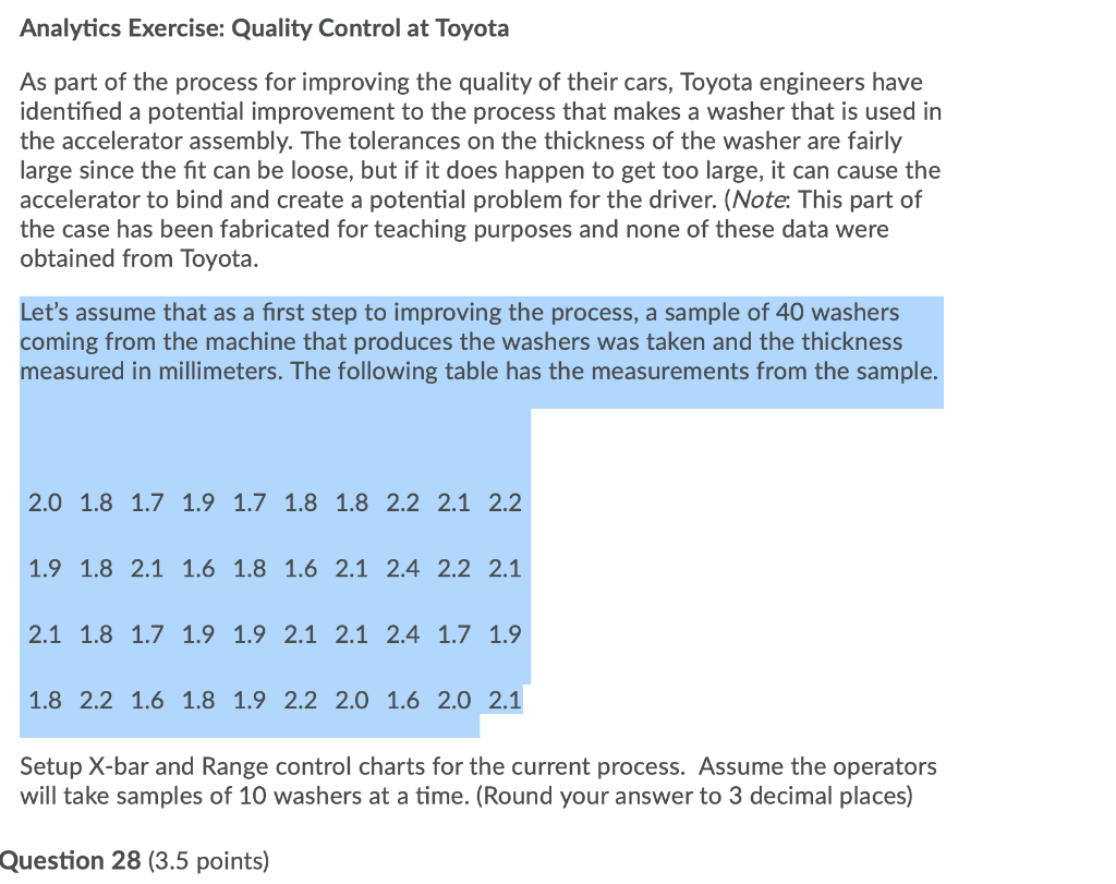 Solved Analytics Exercise: Quality Control at Toyota As part | Chegg.com