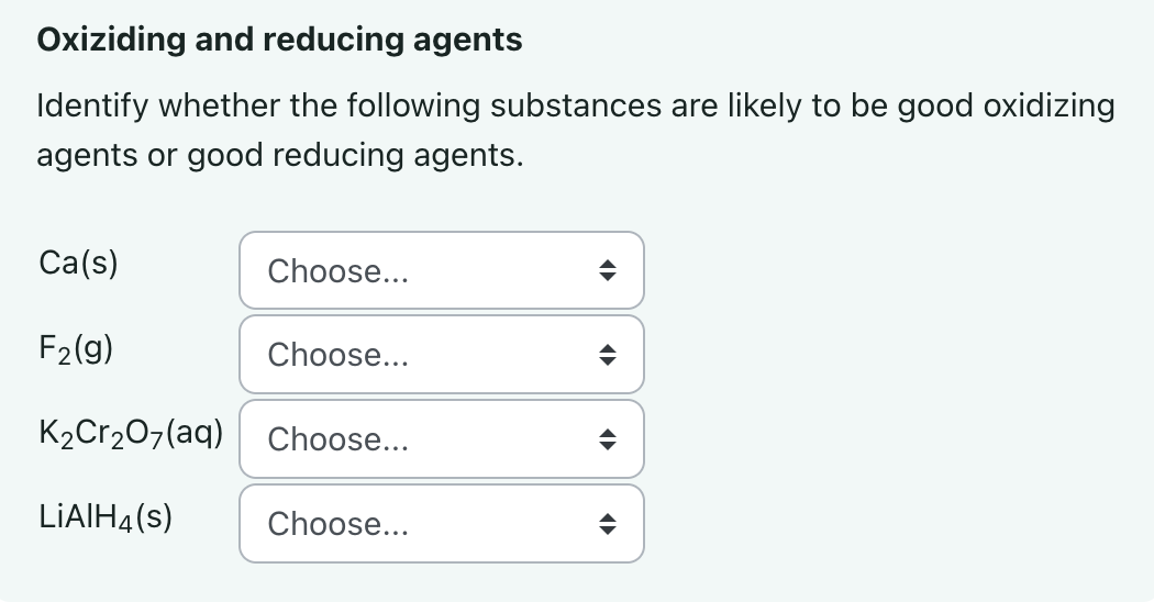 Solved Oxiziding and reducing agentsIdentify whether the | Chegg.com