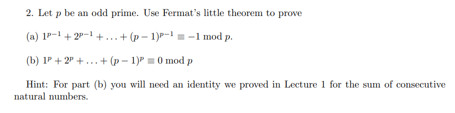 Solved 2. Let p be an odd prime. Use Fermat's little theorem | Chegg.com