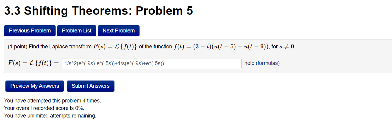 Solved 3.3 Shifting Theorems: Problem 5 Previous Problem | Chegg.com