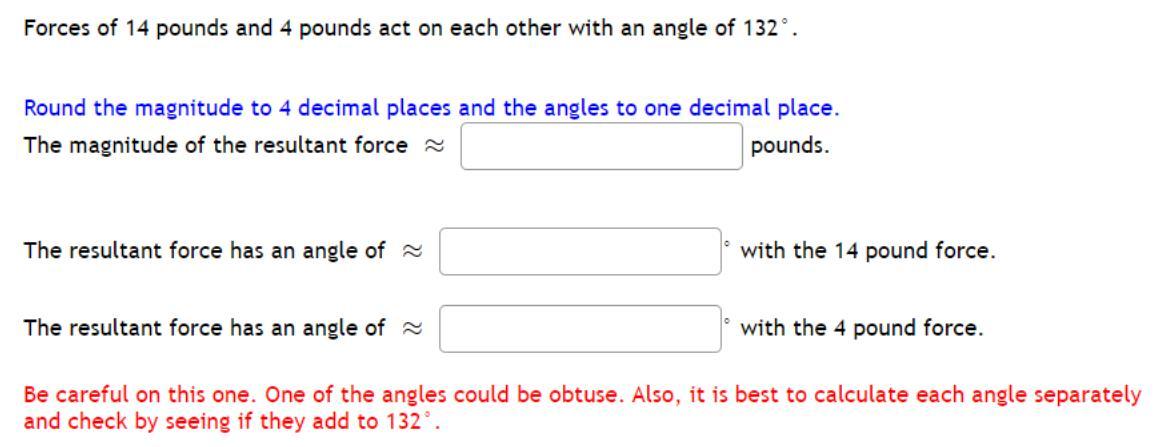 Solved Forces of 14 pounds and 4 pounds act on each other | Chegg.com