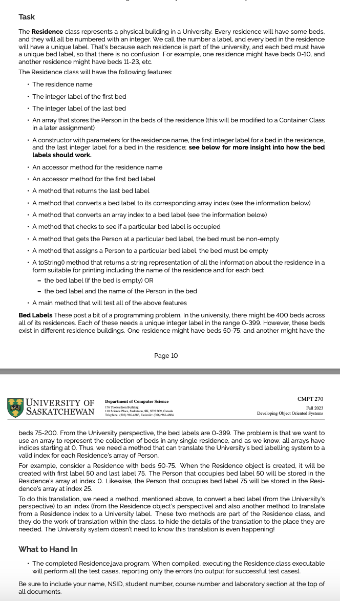 Solved Task The Residence class represents a physical | Chegg.com