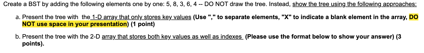 Solved Create a BST by adding the following elements one by | Chegg.com