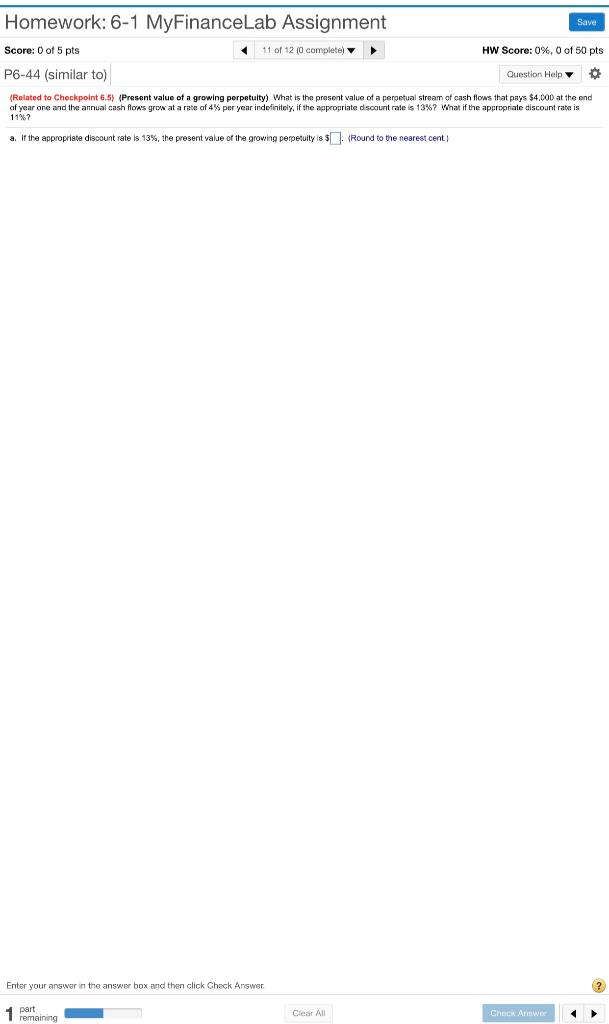 Solved Homework: 6-1 MyFinanceLab Assignment Save Score: 0 | Chegg.com