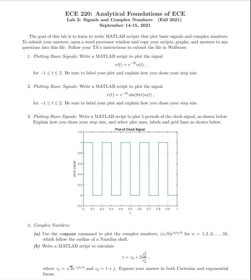 Solved ECE 220: Analytical Foundations of ECE Lab 2: Signals | Chegg.com