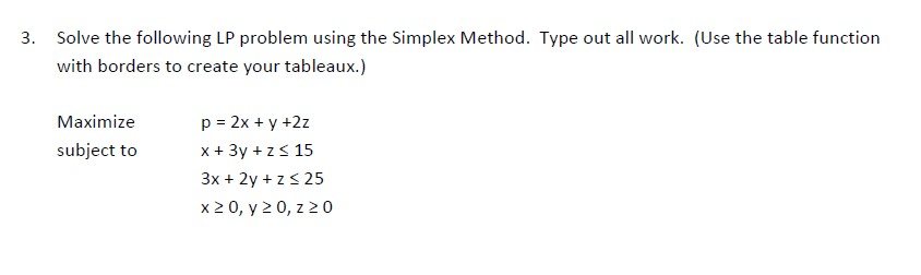 Solved Solve the following LP problem using the Simplex | Chegg.com