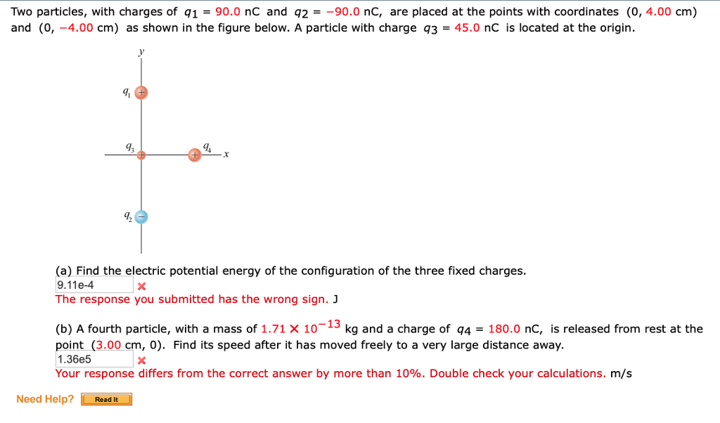 Solved Two particles, with charges of q1 = 90.0 nC and q2 | Chegg.com
