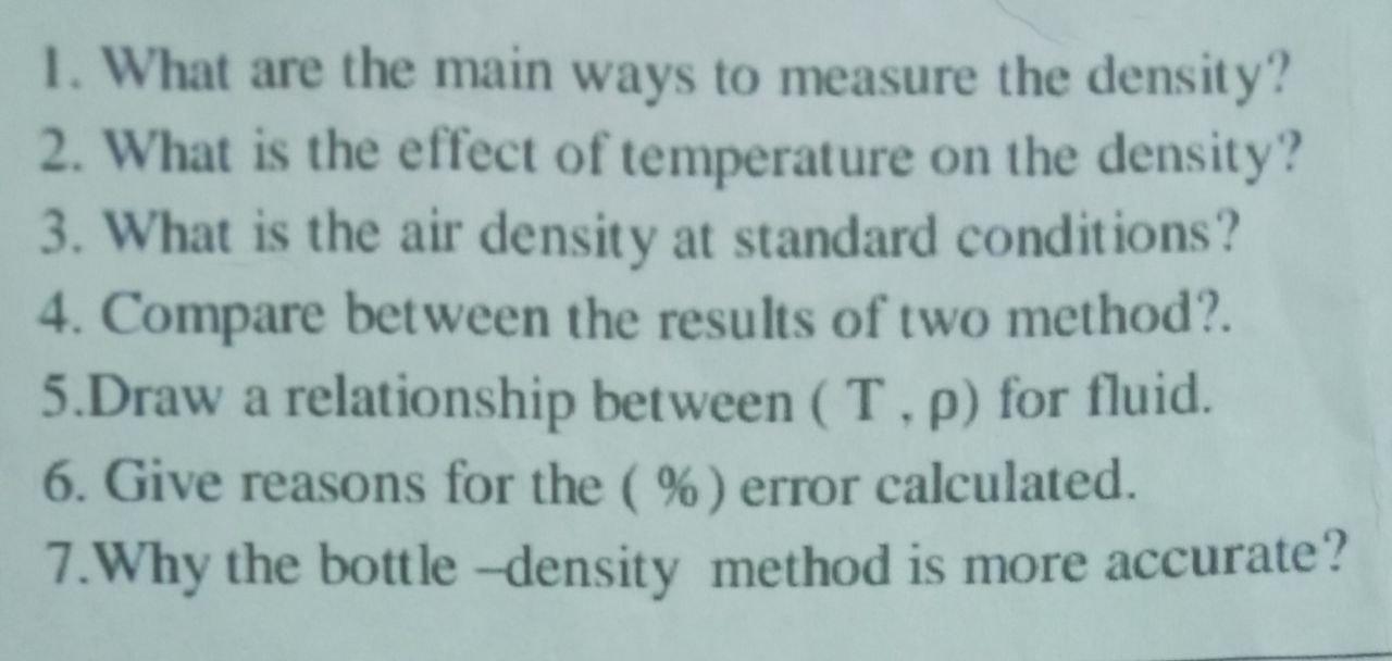Solved 1. What are the main ways to measure the density? 2. | Chegg.com