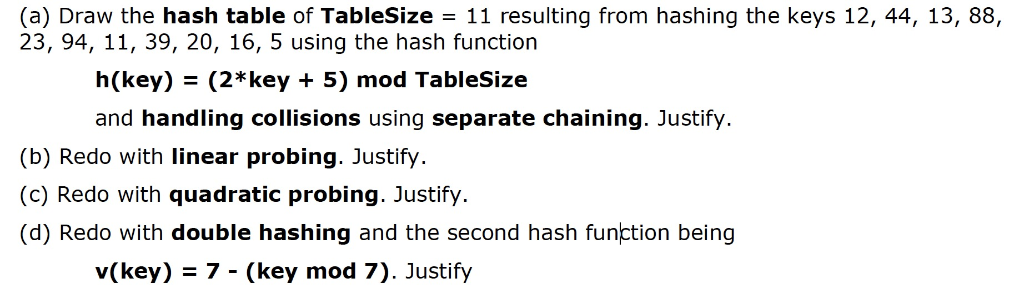 Solved (a) Draw the hash table of TableSize 11 resulting | Chegg.com