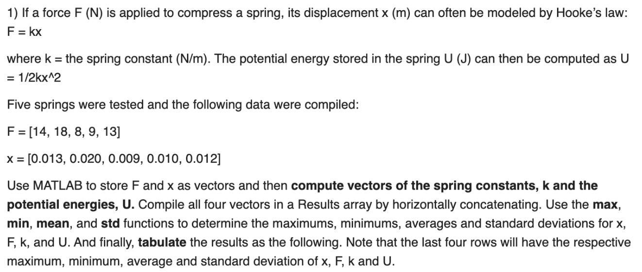 Solved 1) If a force F(N) is applied to compress a spring, | Chegg.com