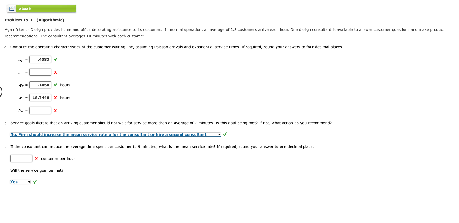 Solved 8€ eBook Problem 15-11 (Algorithmic) Agan Interior | Chegg.com