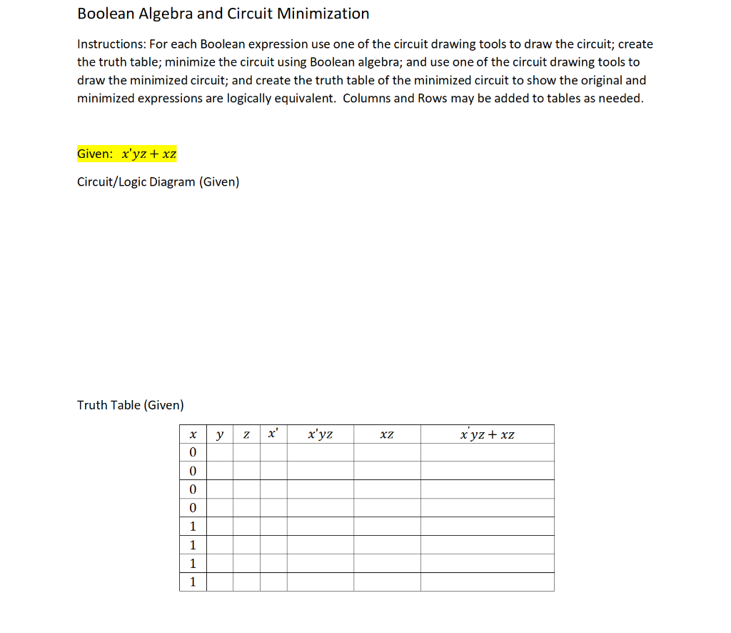 Solved Boolean Algebra And Circuit Minimization