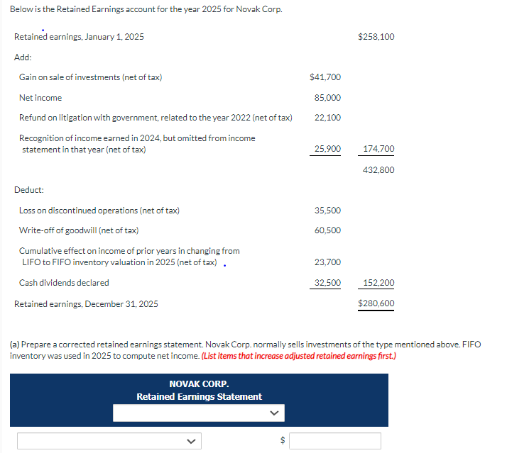 Solved Below is the Retained Earnings account for the year | Chegg.com