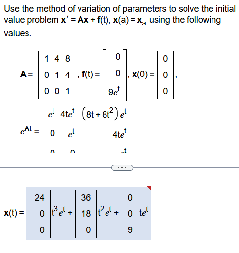 Solved Use the method of variation of parameters to solve | Chegg.com