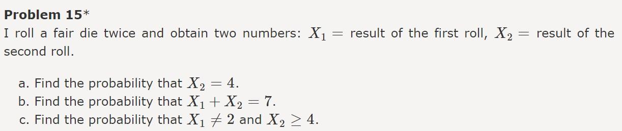 Solved Problem 15* I roll a fair die twice and obtain two | Chegg.com